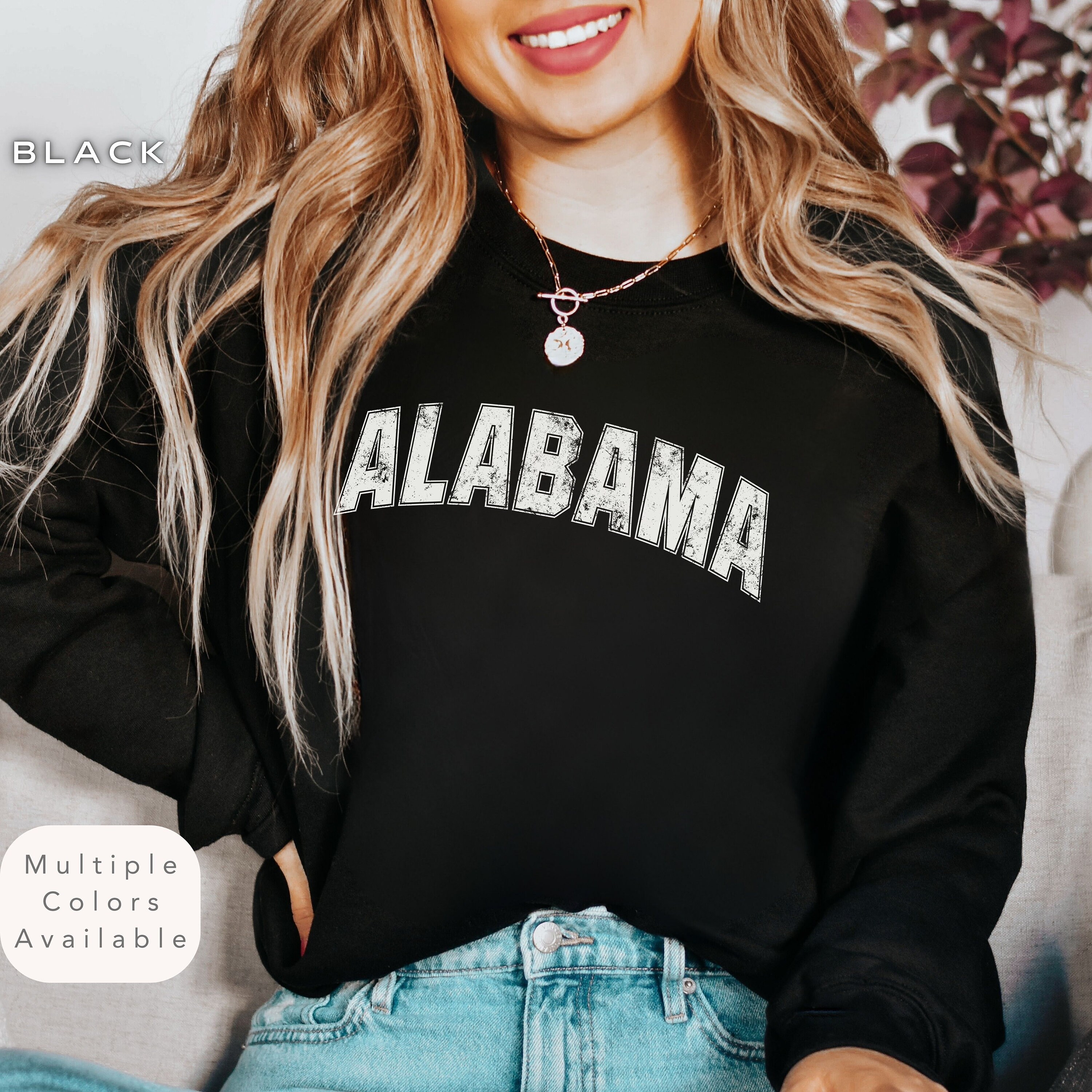 Distressed Collegiate Alabama Sweatshirt, Trendy Retro Alabama Crewneck ...