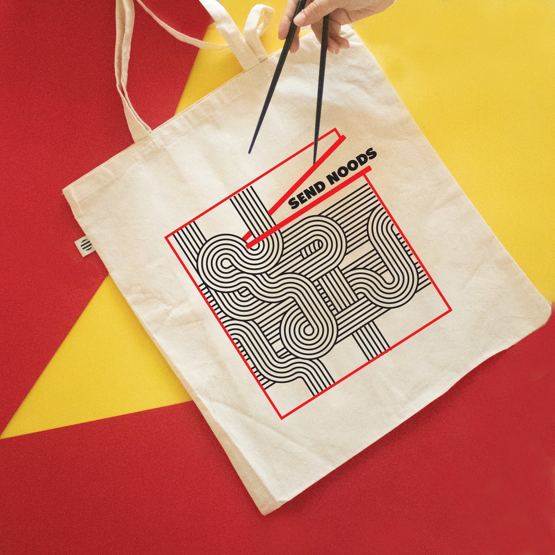 Send Noods Tote Bag: Funny Noodle Print, Organic Cotton - Etsy