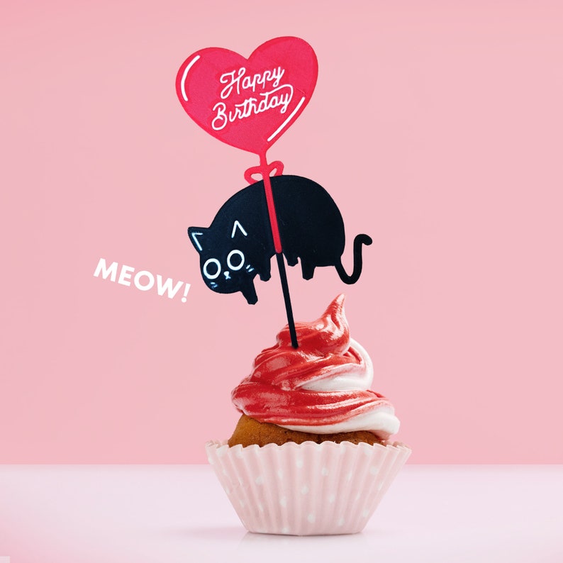 Black Cat Cake Topper Birthday | 3d Cat Birthday Cake Topper | Cat ...