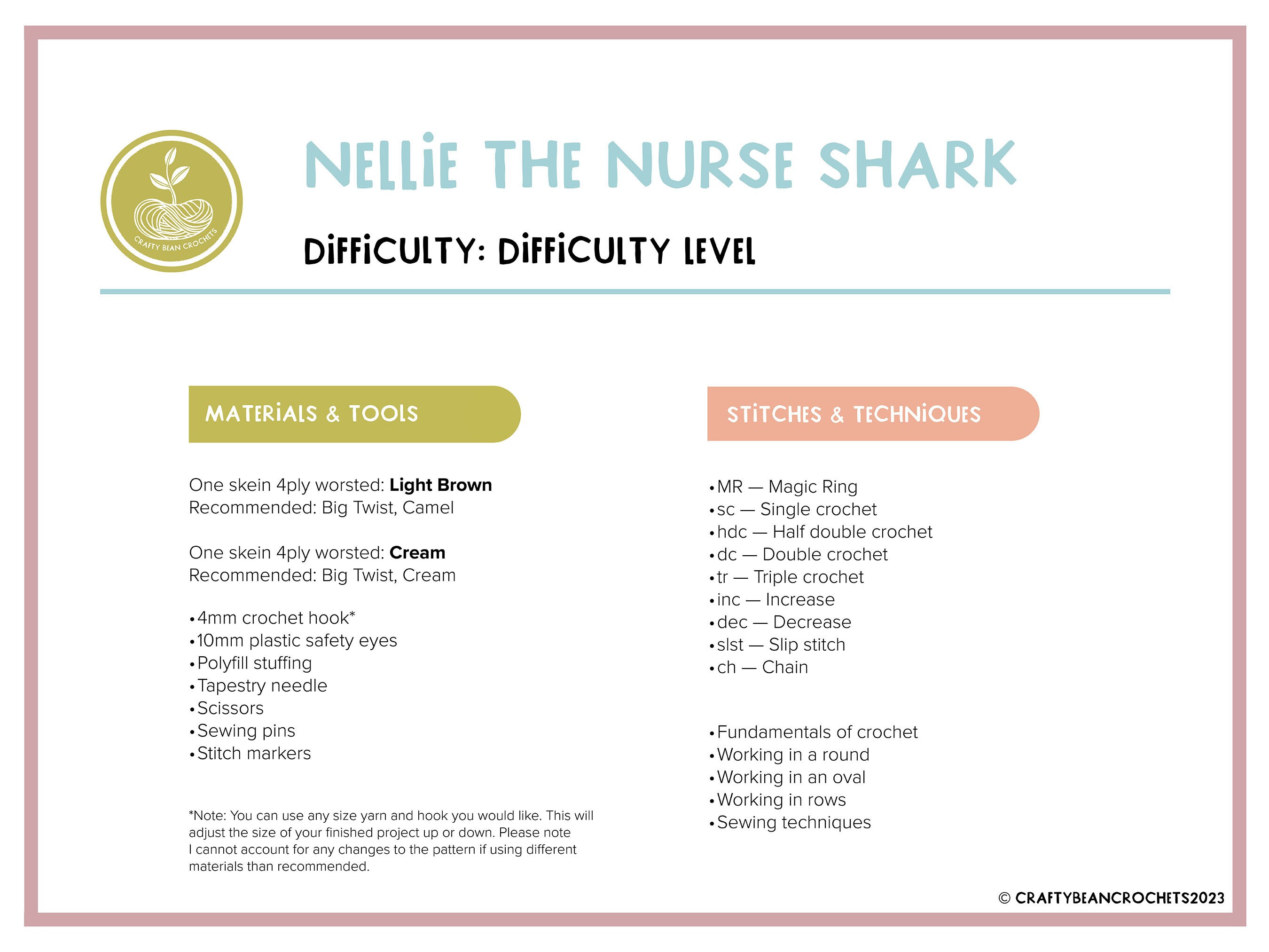 Nurse Shark Crochet Pattern, Nellie the Nurse Shark Amigurumi PDF ...