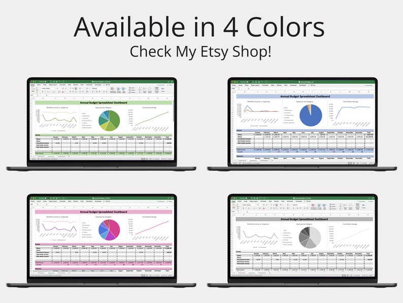 Budget Spreadsheet for Microsoft Excel & Google Sheets (green) - Track ...