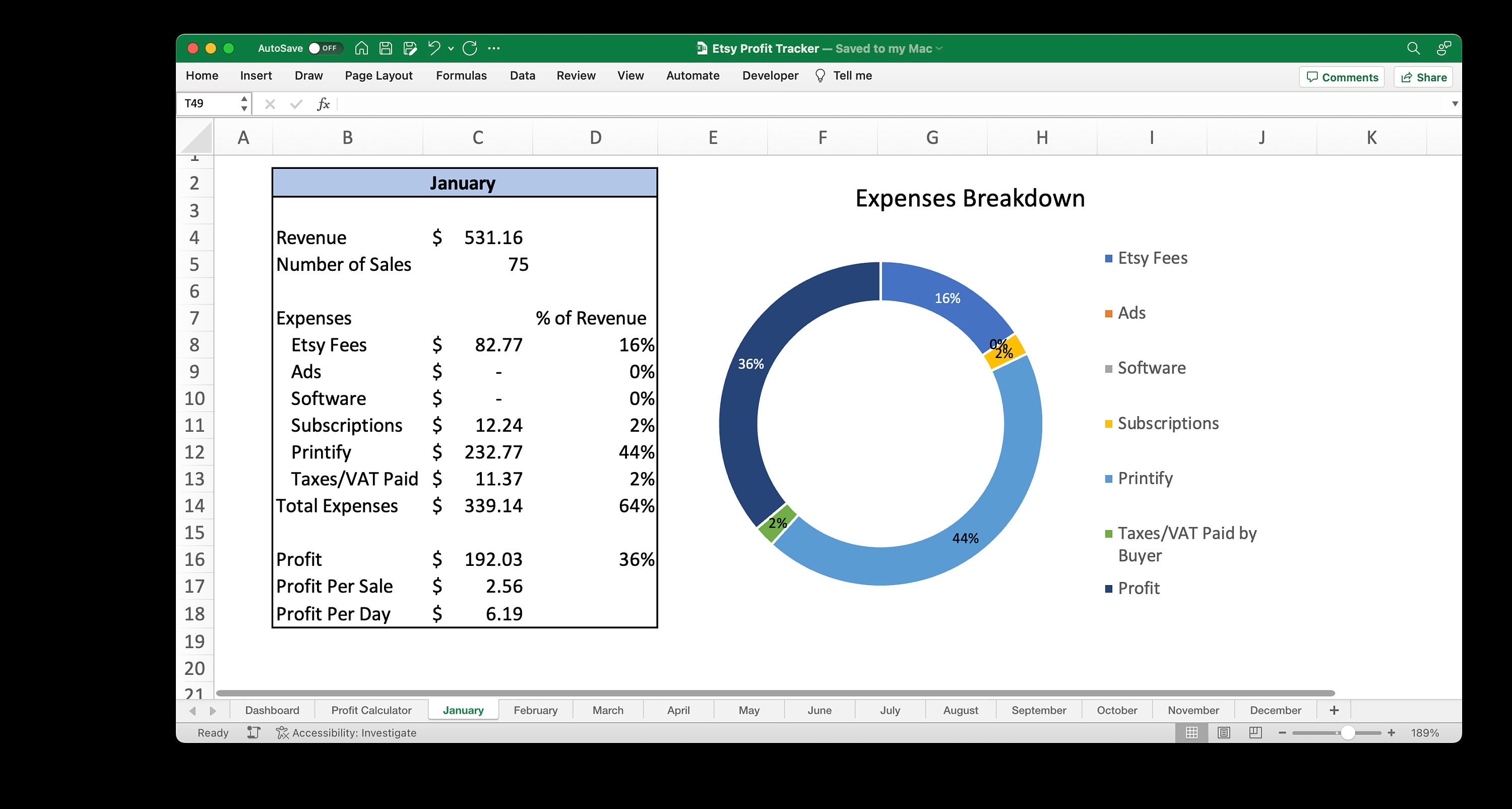 Etsy Profit Tracker Spreadsheet Microsoft Excel & Google Sheets Print ...