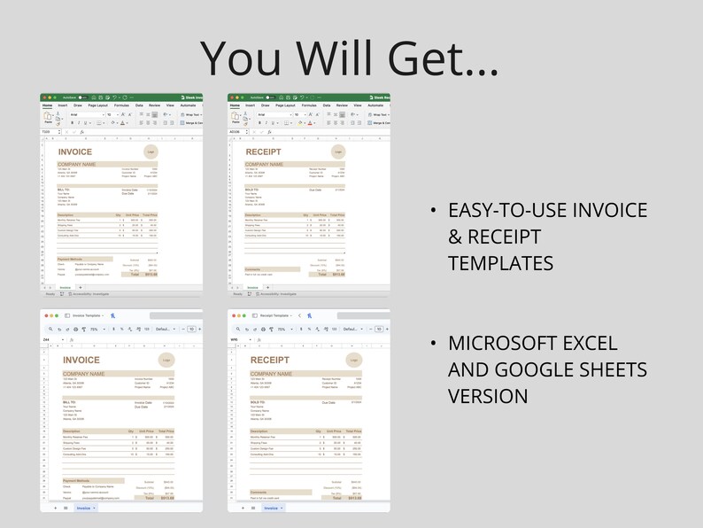 Invoice & Receipt Templates for Microsoft Excel/google Sheets ...