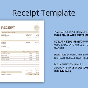 Invoice & Receipt Templates for Microsoft Excel/google Sheets Business ...
