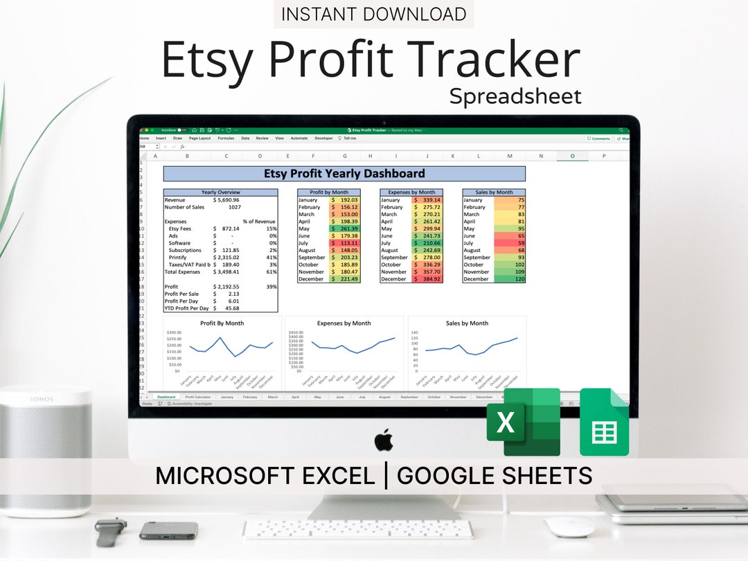 Etsy Profit Tracker Spreadsheet - Microsoft Excel & Google Sheets ...