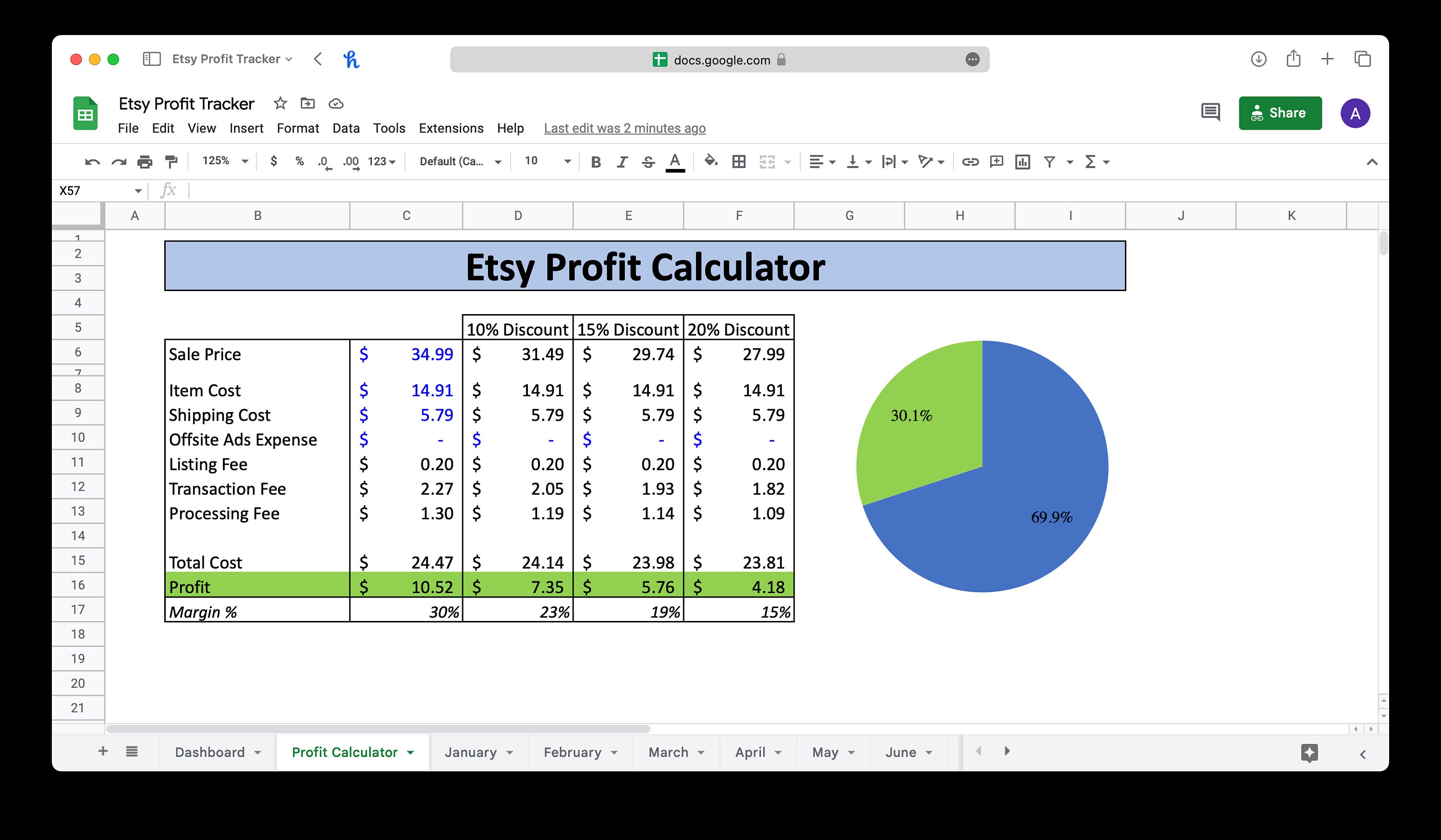 Etsy Profit Tracker Spreadsheet Microsoft Excel & Google Sheets Print on Demand POD Finance ...