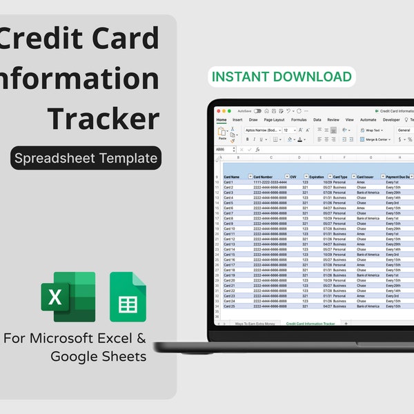 Excel Credit Card Template - Etsy
