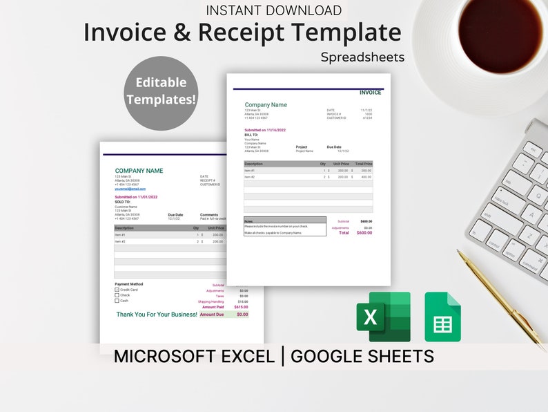 Invoice & Receipt Templates for Microsoft Excel/google Sheets ...