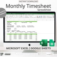 Monthly Timesheet Template for Microsoft Excel & Google Sheets blue ...