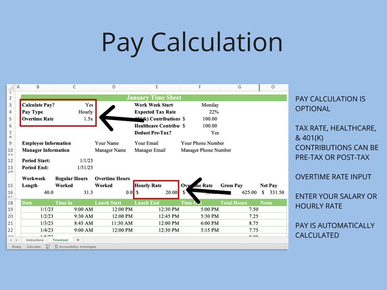 Enhanced Monthly Timesheet Template for Microsoft Excel & Google Sheets ...