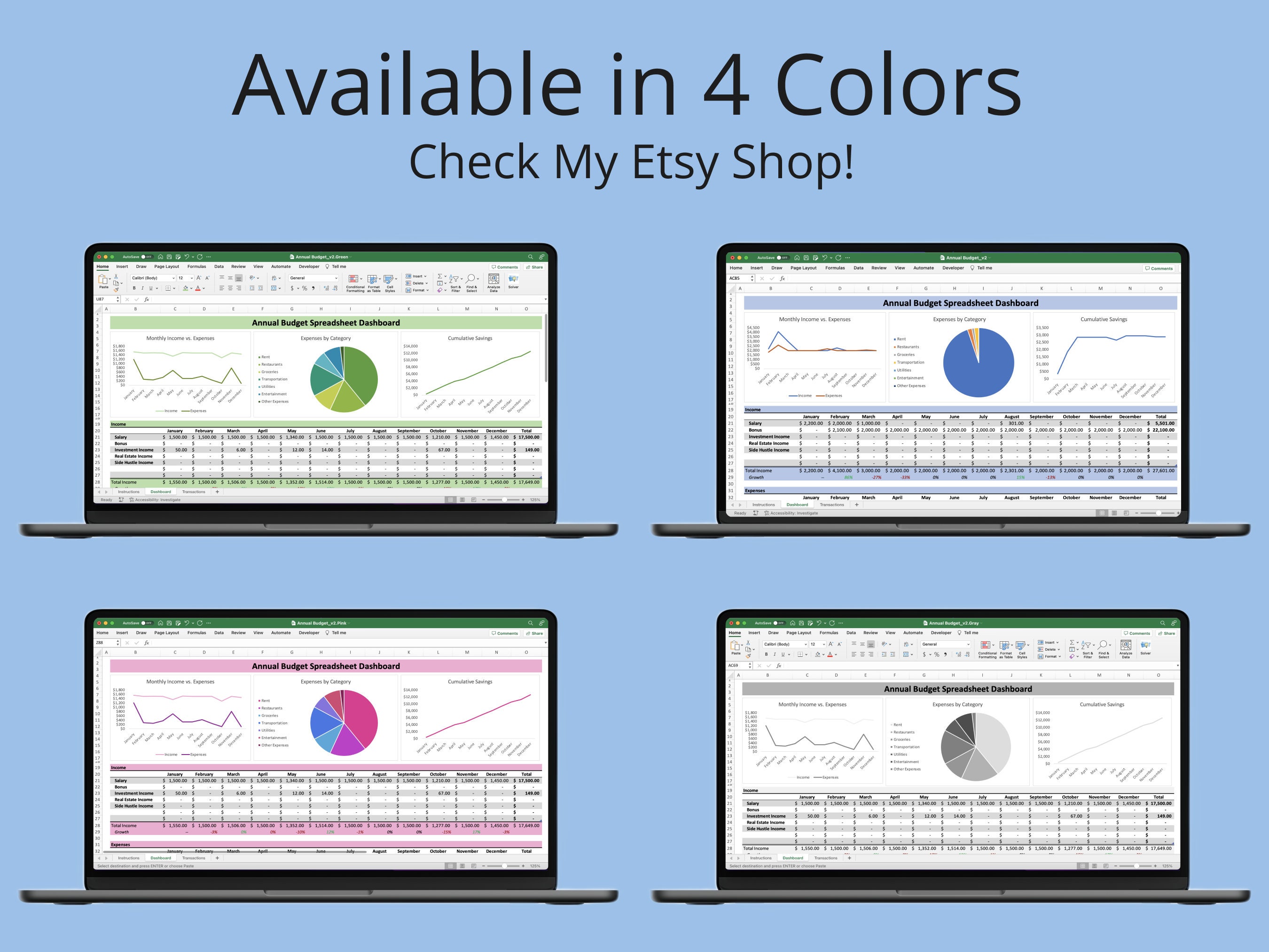 Budget Spreadsheet for Microsoft Excel & Google Sheets pink Track Income and Expenses Monthly ...