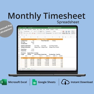 Monthly Timesheet Template for Microsoft Excel & Google Sheets orange ...