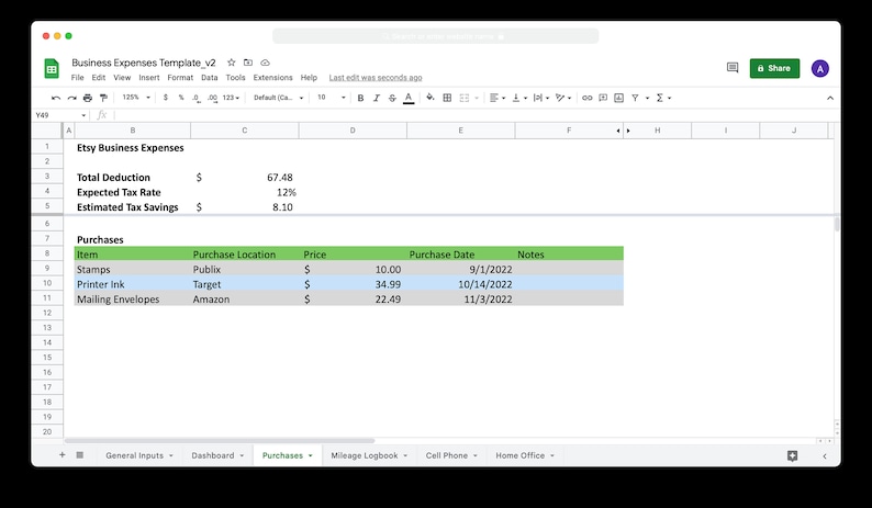 Business Expense Tracker Spreadsheet (2026) - Expenses, Mileage Log ...