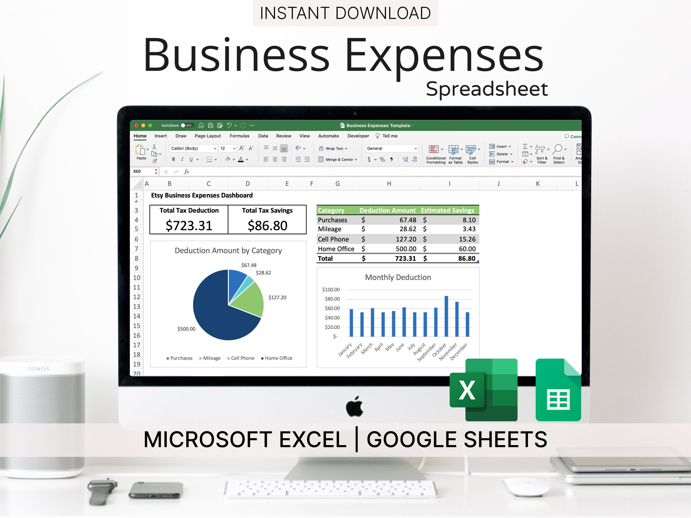 Business Expense Tracker Spreadsheet 2025 Expenses, Mileage Log, Cell ...