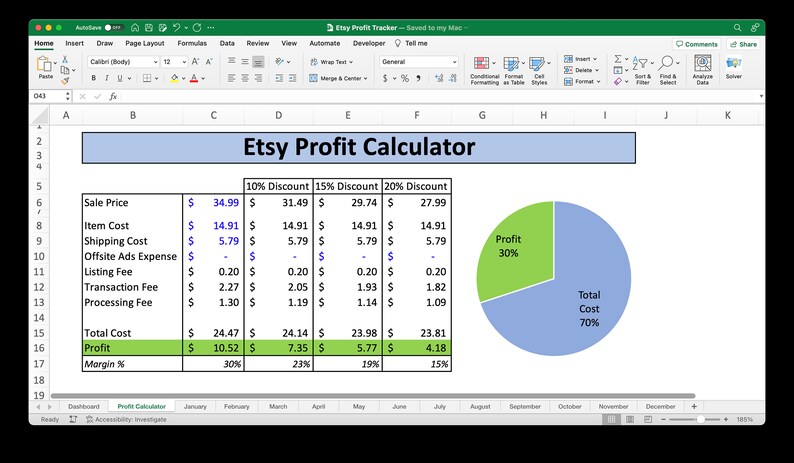 Etsy Profit Tracker Spreadsheet - Microsoft Excel & Google Sheets ...