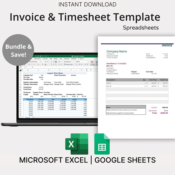 Contractor Invoice Template Excel - Etsy