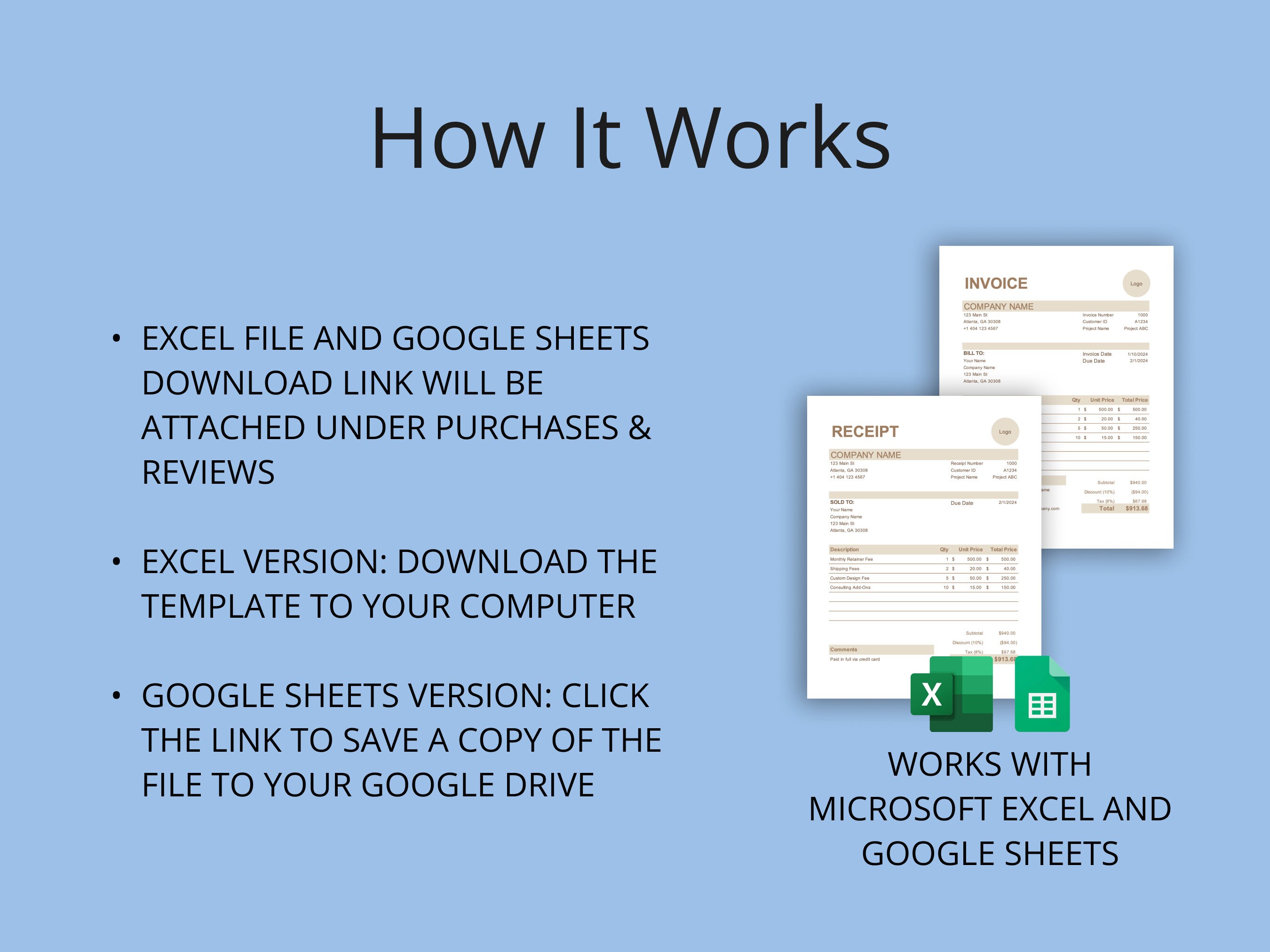Invoice & Receipt Templates for Microsoft Excel/google Sheets Business ...