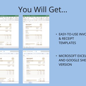 Invoice & Receipt Templates for Microsoft Excel/google Sheets Business ...