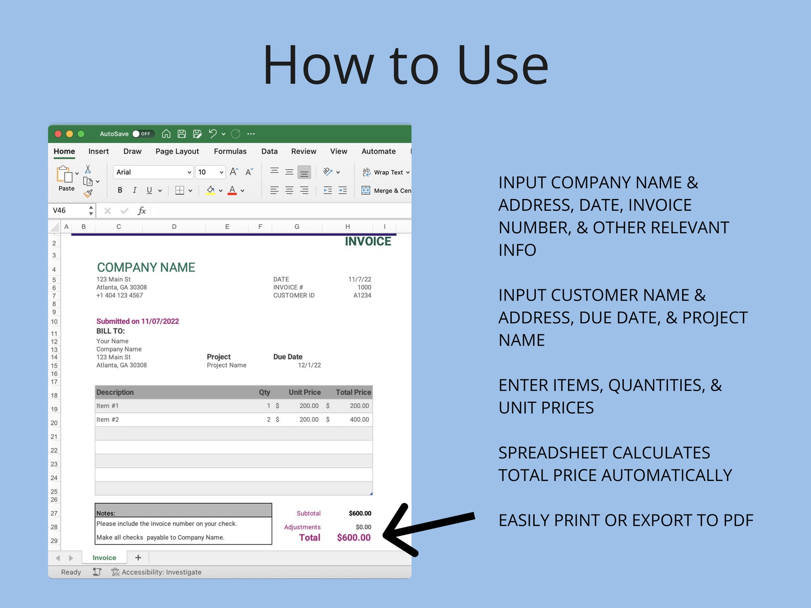 Invoice & Timesheet Templates for Microsoft Excel/google Sheets ...
