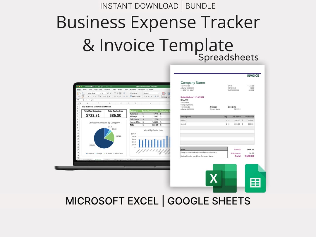 Invoice & Business Expense Tracker Template for Microsoft Excel/google ...