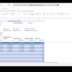 Monthly Timesheet Template for Microsoft Excel & Google Sheets (blue ...