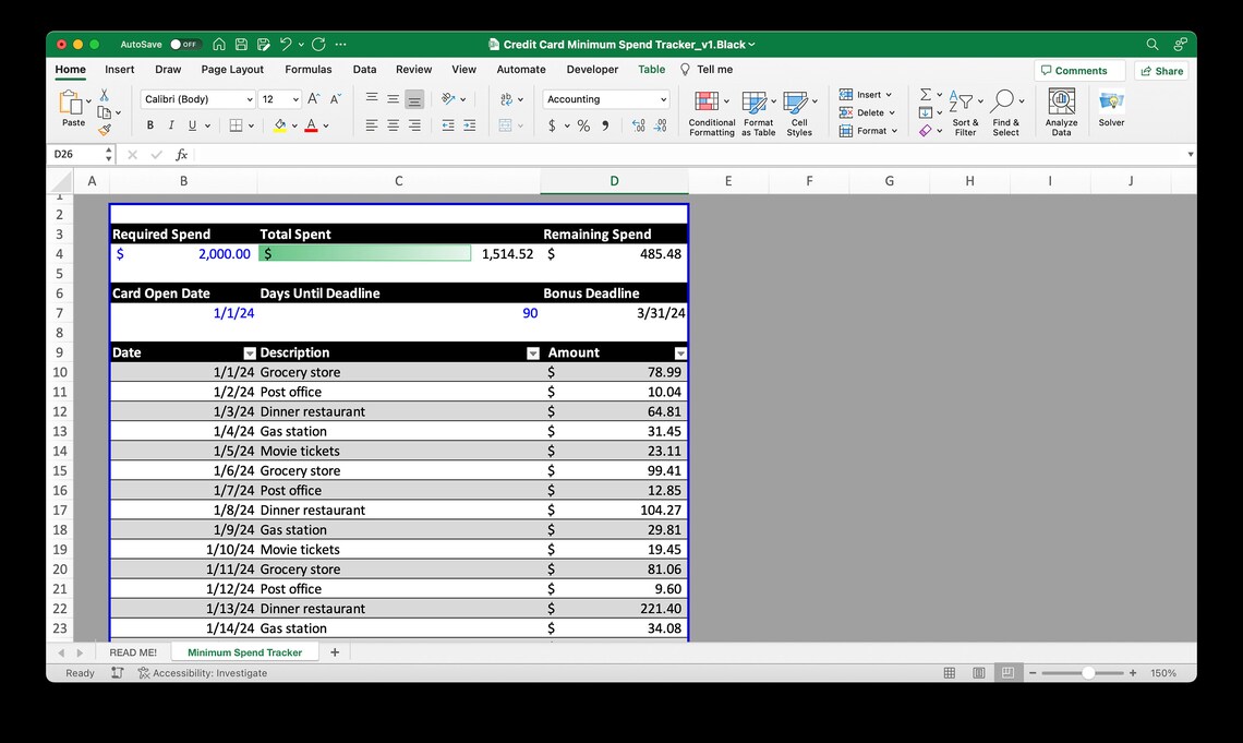 Credit Card Minimum Spend Requirement Tracker - Credit Card Points ...
