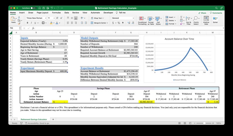 Retirement Savings Calculator for Microsoft Excel & Google Sheets blue Financial Planner ...