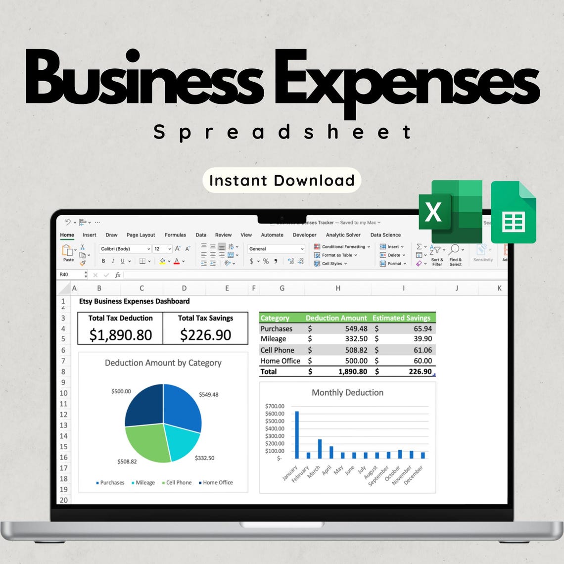 Business Expense Tracker Spreadsheet (2026) - Expenses, Mileage Log ...