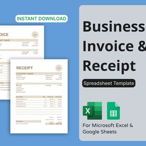 Invoice & Receipt Templates for Microsoft Excel/google Sheets Business ...