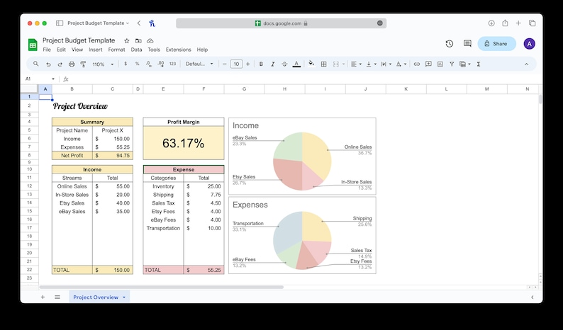 Project Budget Spreadsheet | Track Income & Expenses | Excel and Google ...