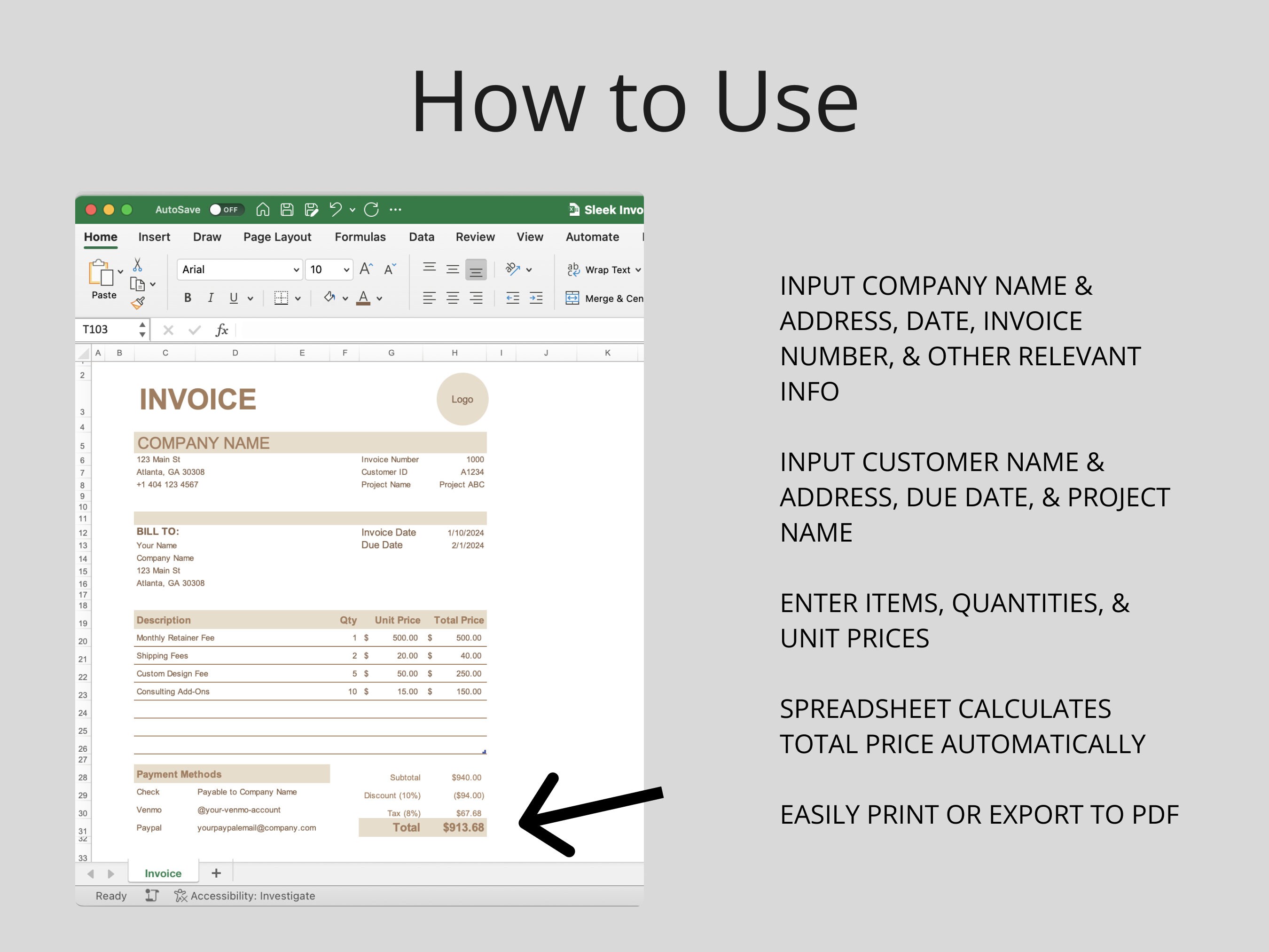 Invoice & Receipt Templates for Microsoft Excel/google Sheets Business ...