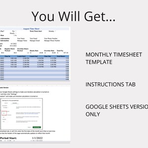 Monthly Timesheet Template for Google Sheets (blue) - Track Hours ...