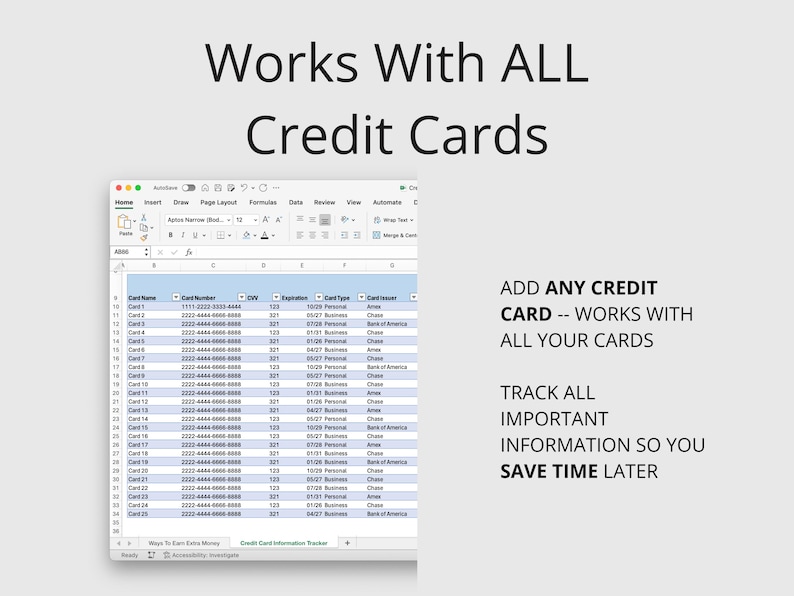 Credit Card Information Spreadsheet - Microsoft Excel & Google Sheets ...