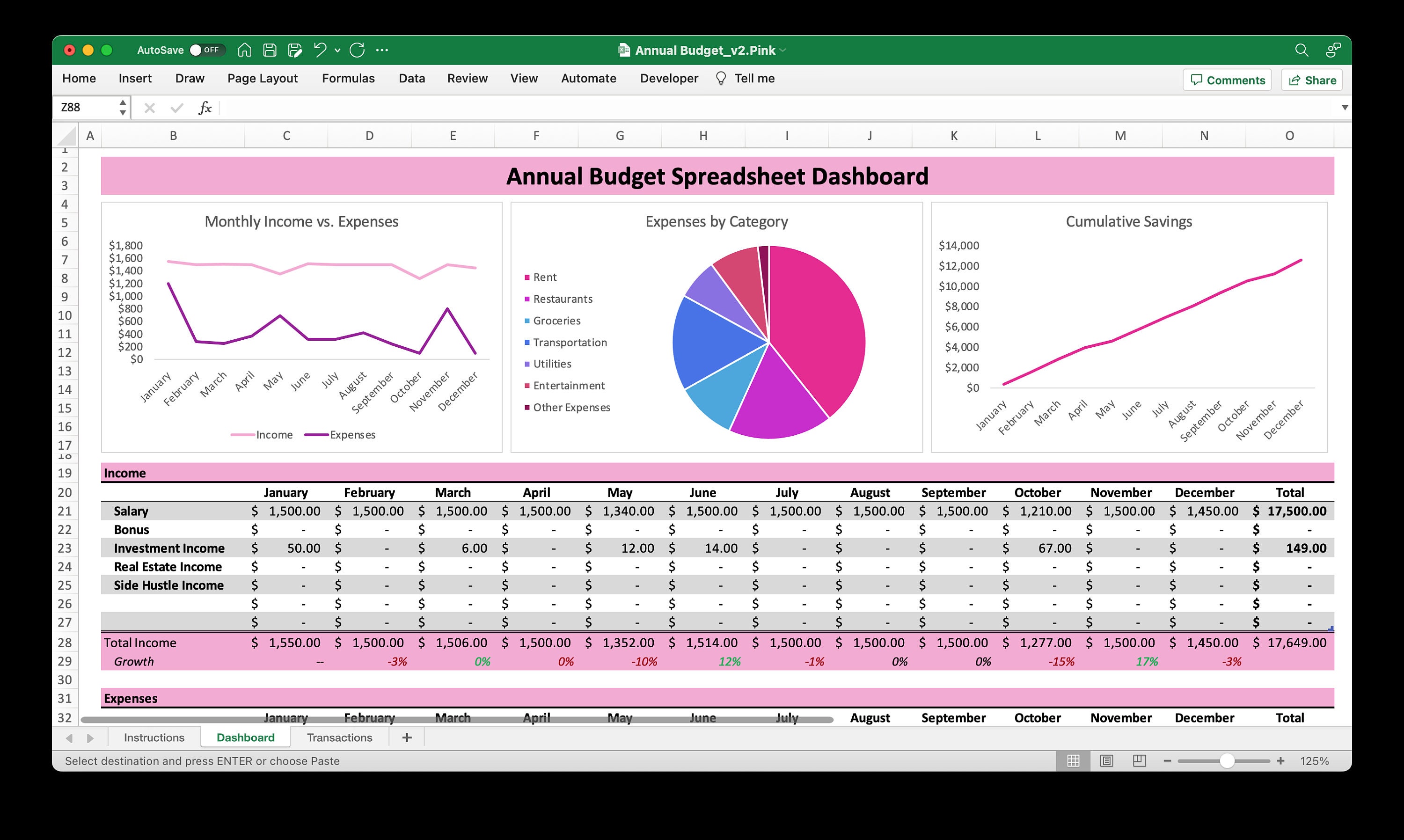 Budget Spreadsheet for Microsoft Excel & Google Sheets pink - Etsy