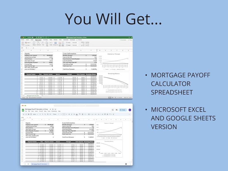 Mortgage Payoff Calculator Spreadsheet (gray) - Mortgage Tracker for ...