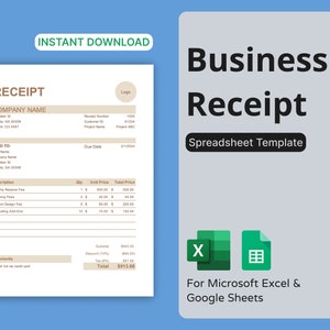 Business Receipt Template for Microsoft Excel & Google Sheets (tan ...