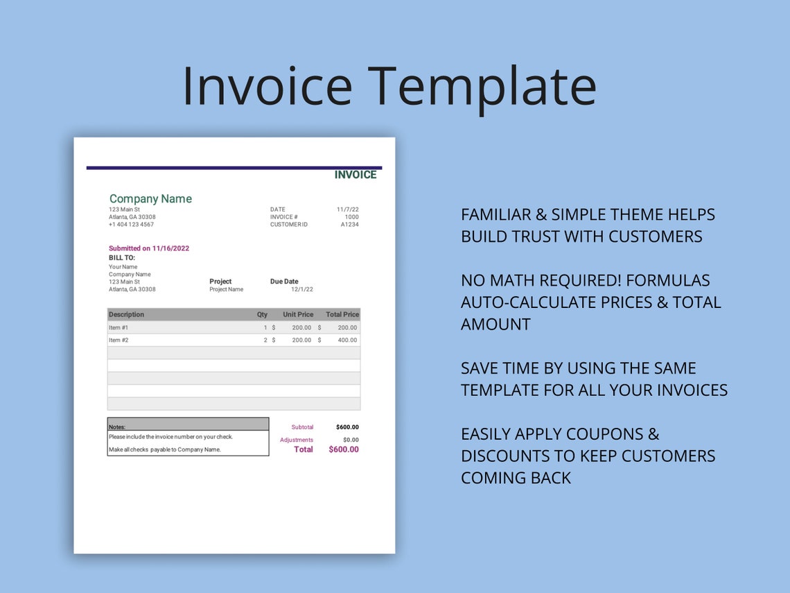 Invoice & Timesheet Templates for Microsoft Excel/google Sheets ...
