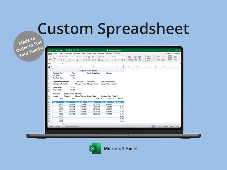 Custom Spreadsheet for Microsoft Excel Personalized - Etsy