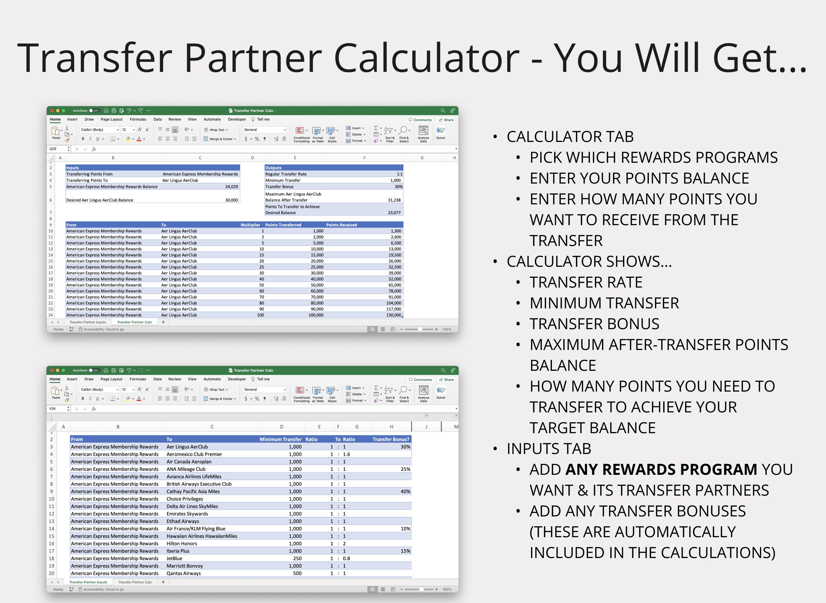 Credit Card Points Tracker, Transfer Partner Calc, Redemption Calc ...