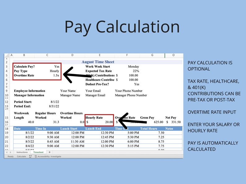 Enhanced Monthly Timesheet Template for Microsoft Excel & Google Sheets ...