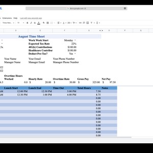 Enhanced Monthly Timesheet Template for Microsoft Excel & Google Sheets ...