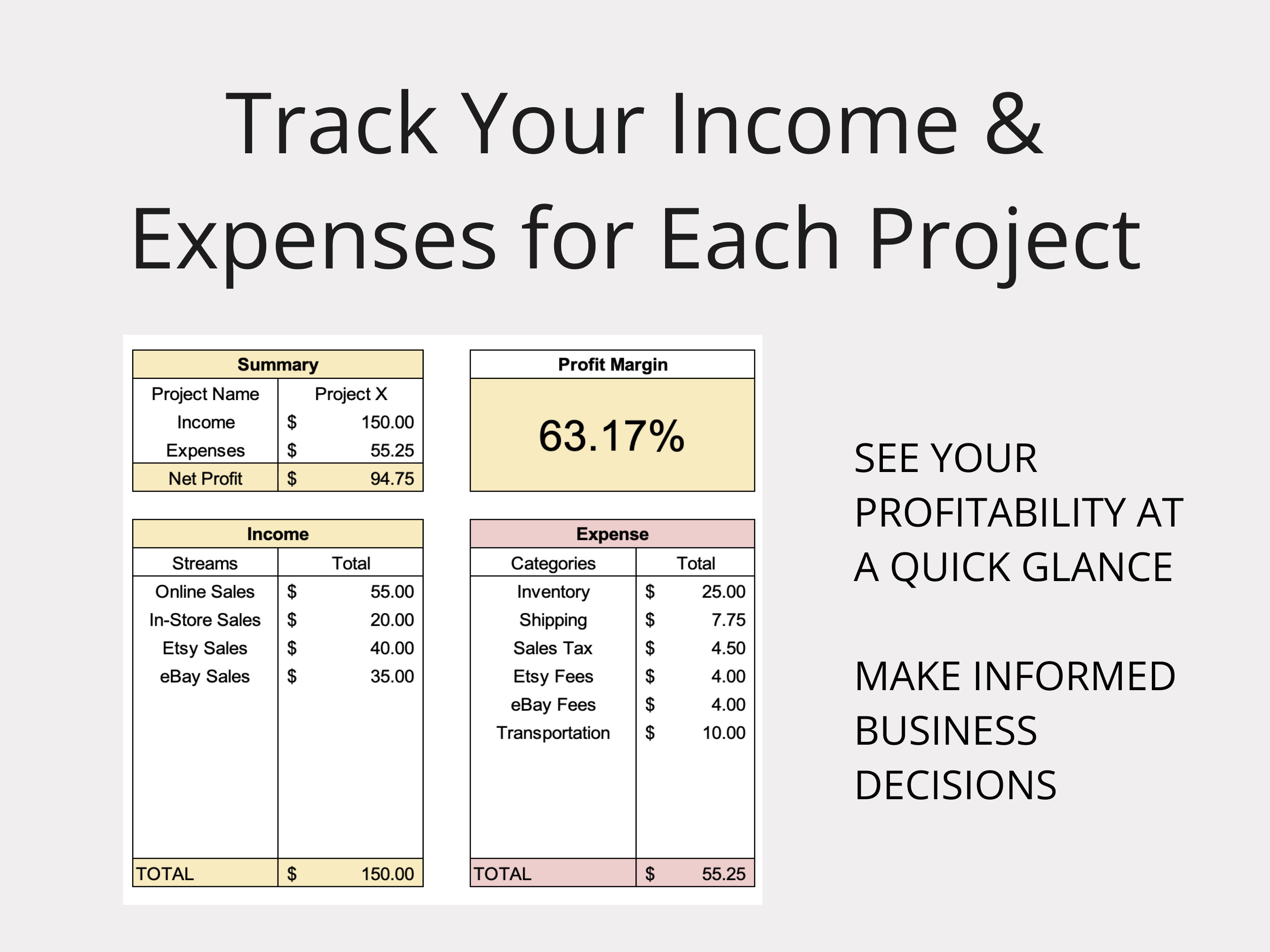 Project Budget Spreadsheet | Track Income & Expenses | Excel and Google ...