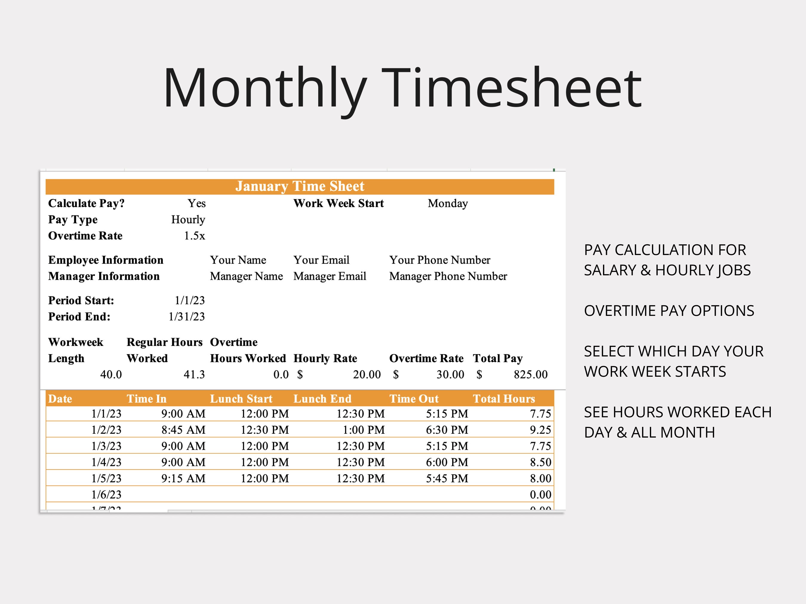 Timesheet & Mortgage Calculator Spreadsheet Templates orange Mortgage ...