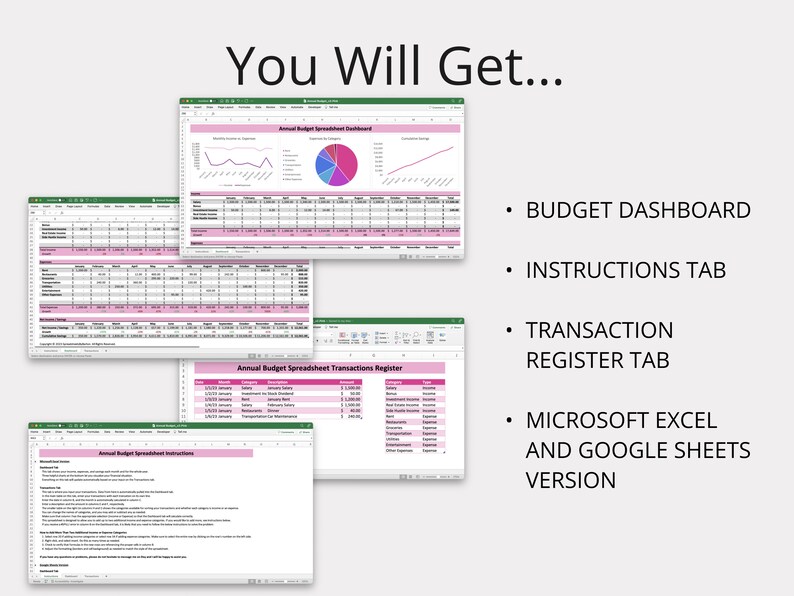 Budget Spreadsheet for Microsoft Excel & Google Sheets pink - Etsy