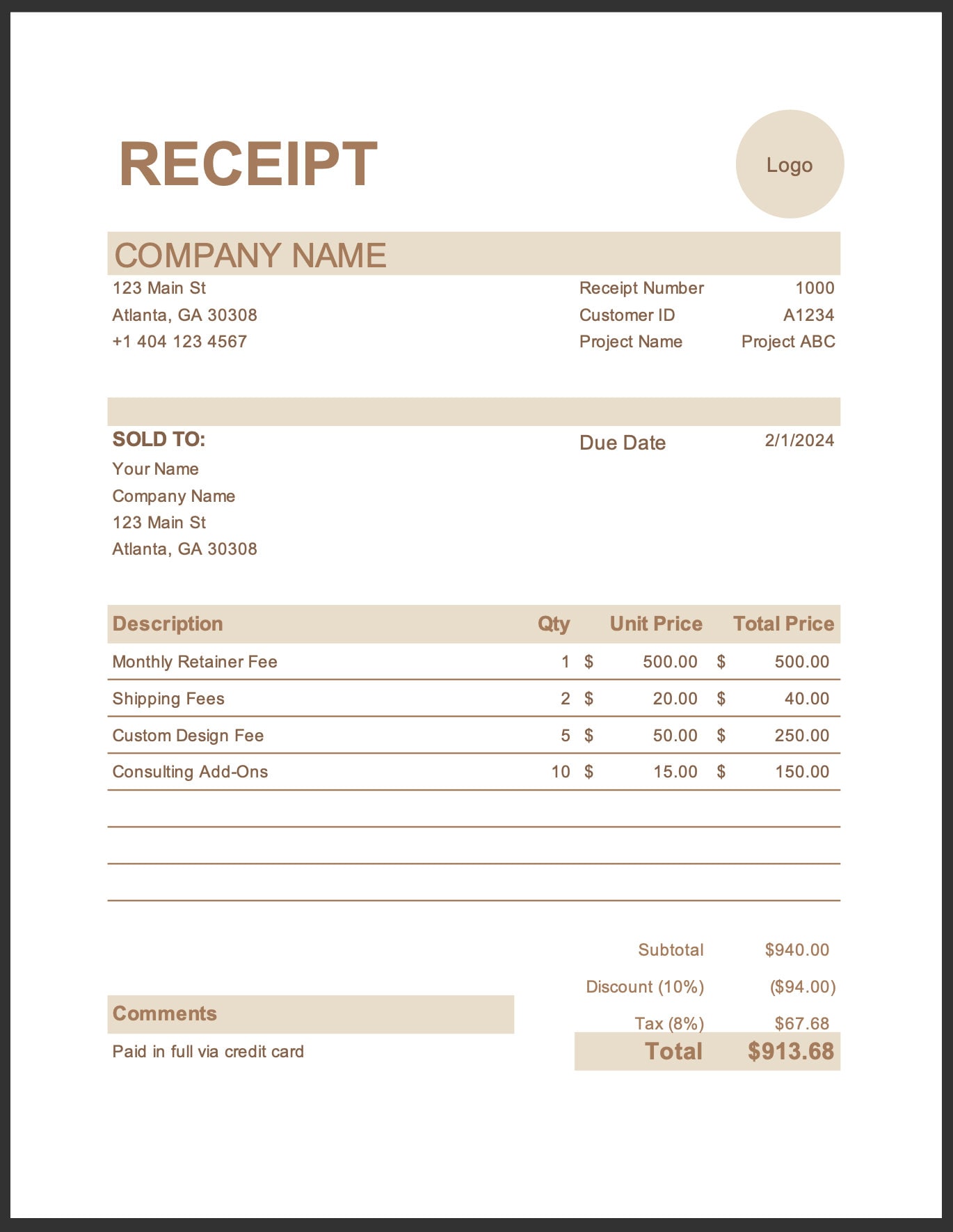 Invoice & Receipt Templates for Microsoft Excel/google Sheets ...