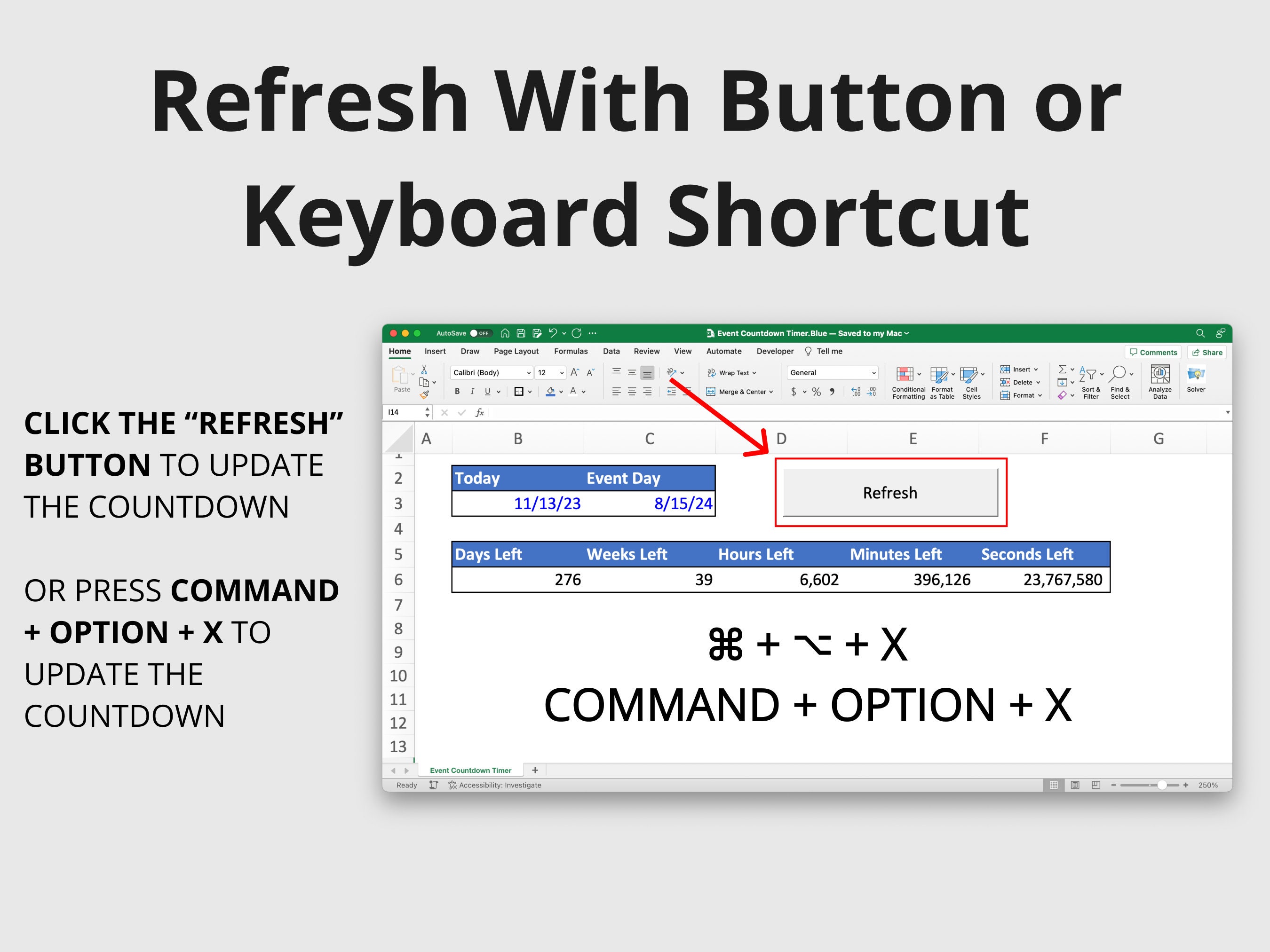 Event Countdown Timer for Microsoft Excel - Countdown Timer Spreadsheet, Event Tracker, Time ...