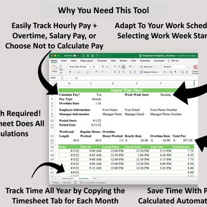 Timesheet Template for Microsoft Excel & Google Sheets (green) - Track ...