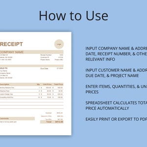 Business Receipt Template for Microsoft Excel & Google Sheets (tan ...