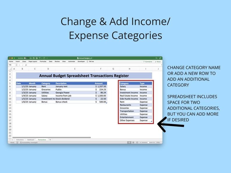 Annual & Monthly Budget Spreadsheet for Microsoft Excel / Google Sheets ...