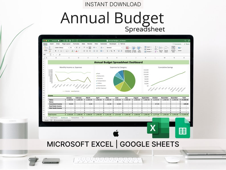 Budget Spreadsheet for Microsoft Excel & Google Sheets green - Etsy